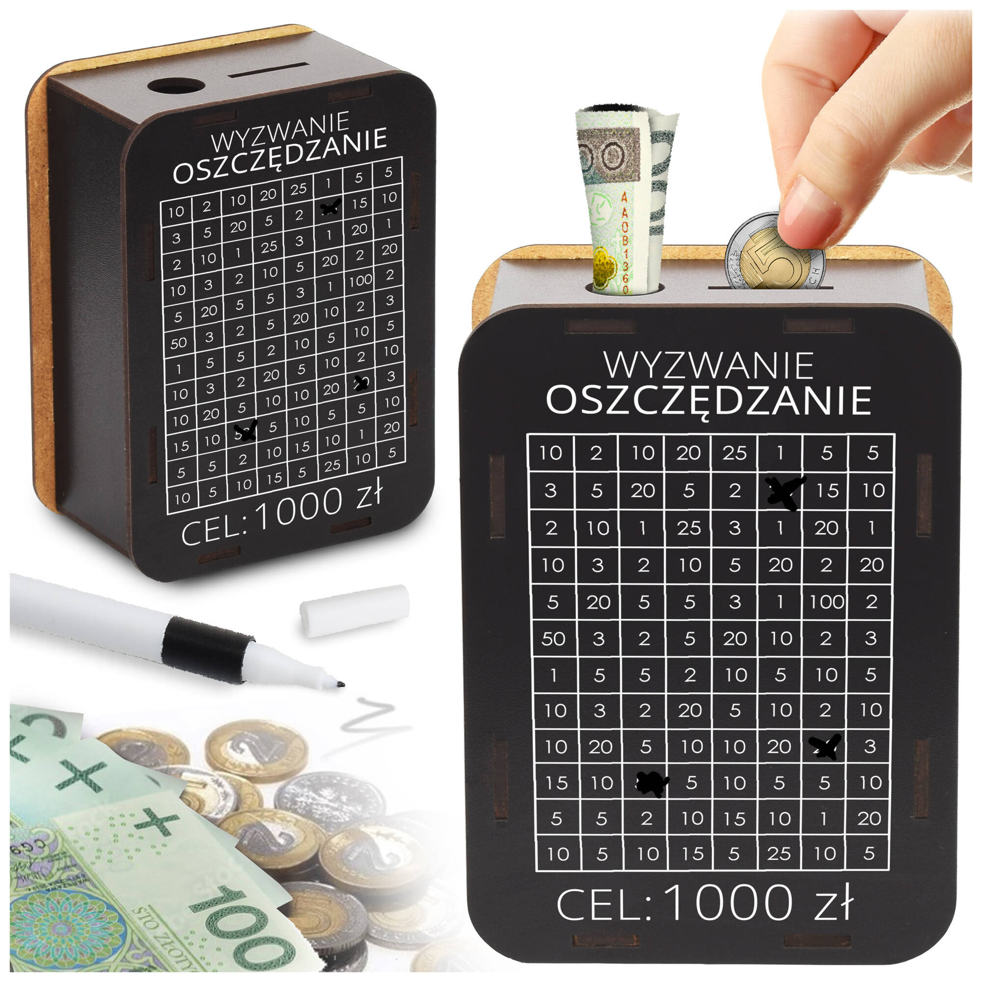 Skarbonka wykreślana wykreślanka - wyzwanie oszczędzanie, cel 1000zł | PRODUKTY \ Skarbonka ...